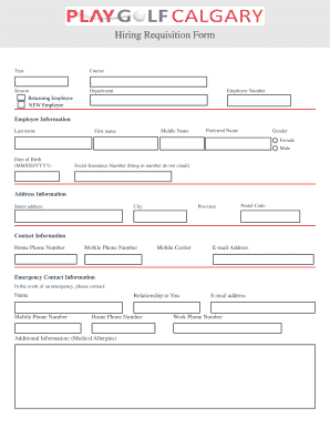 Fillable Online Hiring Requisition Form - bplaygolfcalgarybbcomb Fax ...