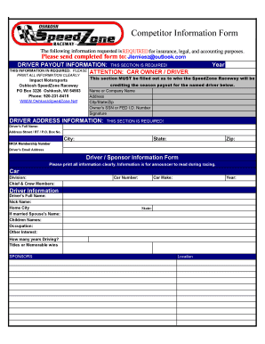 Fillable Online oshkoshspeedzone Competitor Information Form - Oshkosh ...