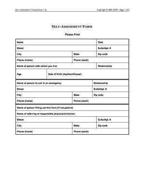 Fillable Online Self-Assessment Form Form 1-2 Fax Email Print - pdfFiller