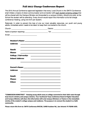 Fillable Online coastalbendumc Fall 2011 Charge Conference Report ...