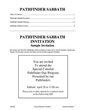 Fillable Online orgcpathfinders netadvent PATHFINDER SABBATH Fax Email Print - pdfFiller