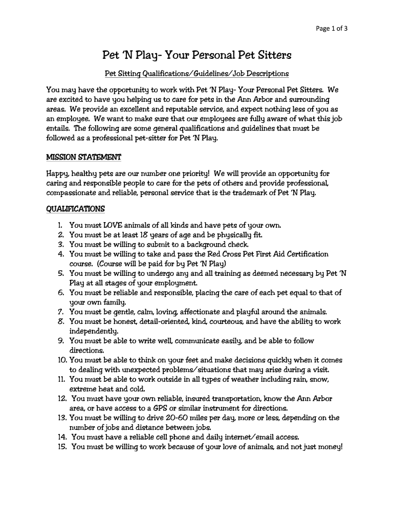 Fillable Online Pet Sitting Guidelines And Job Descriptions Fax Email Fillable Online Pet Sitting Guidelines And Job Descriptions Fax Email