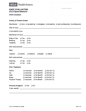 Fillable Online KNEE EVALUATION UCLA Sports Medicine Fax Email Print ...