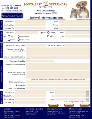 Fillable Online Referral form - Southeast Veterinary Specialists Fax ...