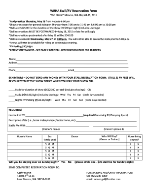 Fillable Online wrha WRHA Stall/RV Reservation Form The Classic Monroe ...
