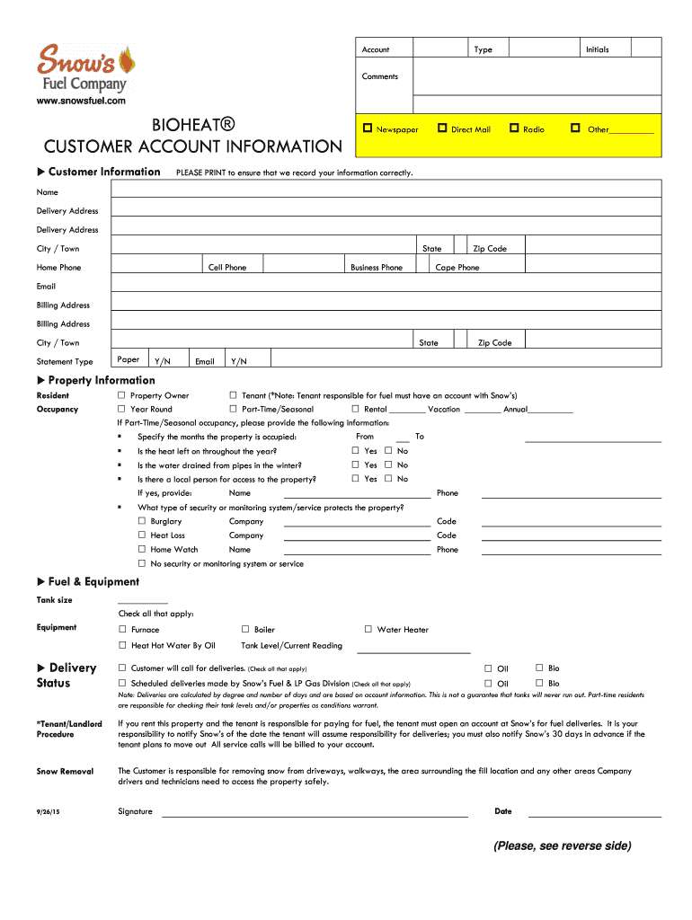 Fillable Online BIOHEAT CUSTOMER ACCOUNT INFORMATION Fax Email Print ...