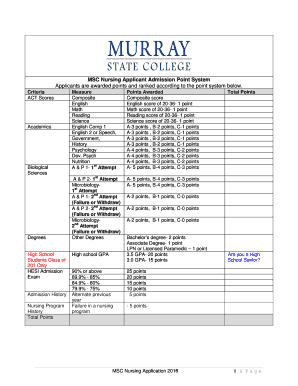 Fillable Online MSC Nursing Applicant Admission Point System Applicants ...