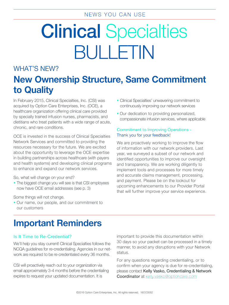 Fillable Online Clinical Specialties Fax Email Print - pdfFiller