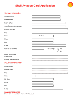 Fillable Online Shell Aviation Card Application Fax Email Print - pdfFiller
