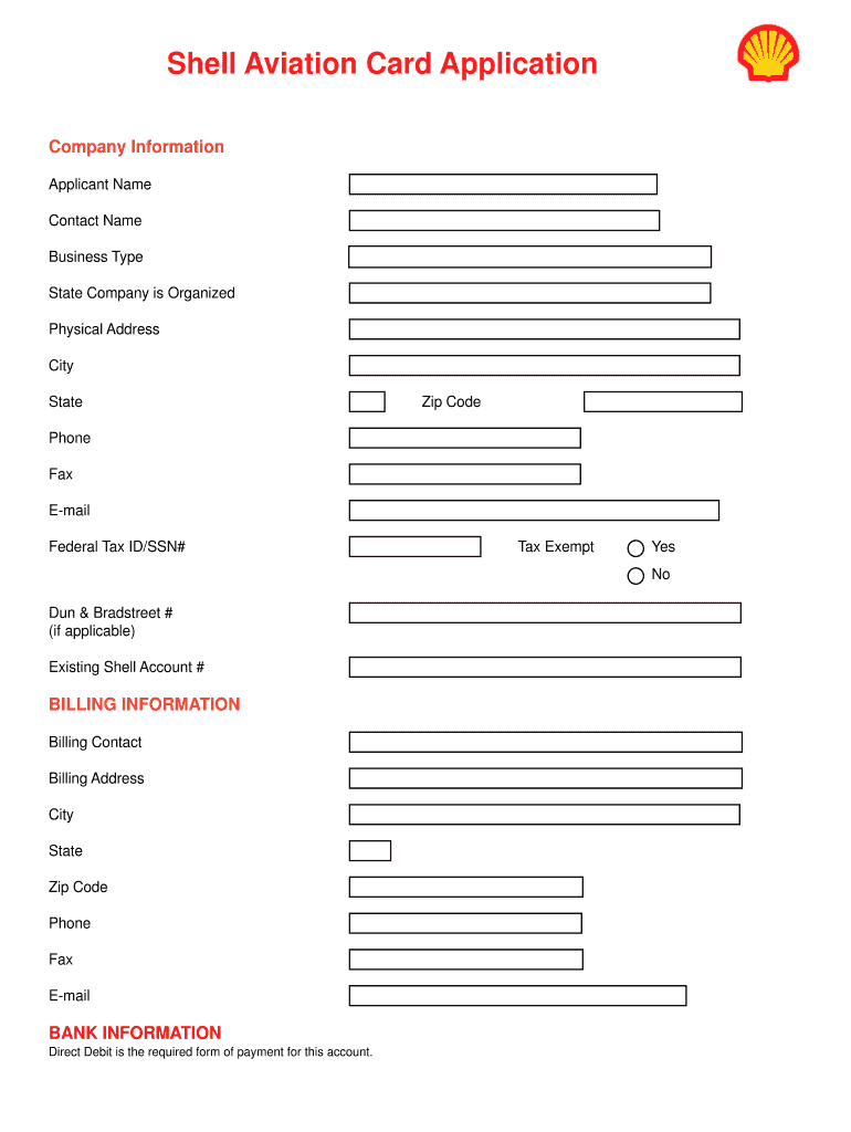 Fillable Online Shell Aviation Card Application Fax Email Print - pdfFiller