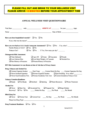 Fillable Online Annual Wellness Visit Questionnaire - Macungie Medical ...