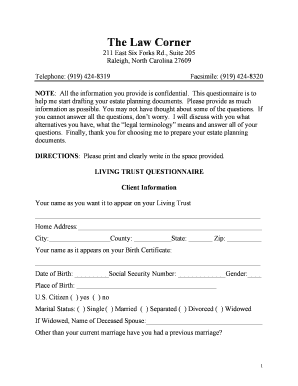 Fillable Online Living Trust Questionnaire PRINTdoc Fax Email Print ...