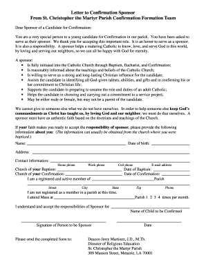 Fillable Online Letter to Confirmation Sponsor ...