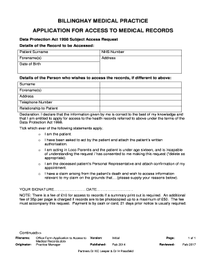 Fillable Online billinghaymedicalpractice co Access to Medical Records ...