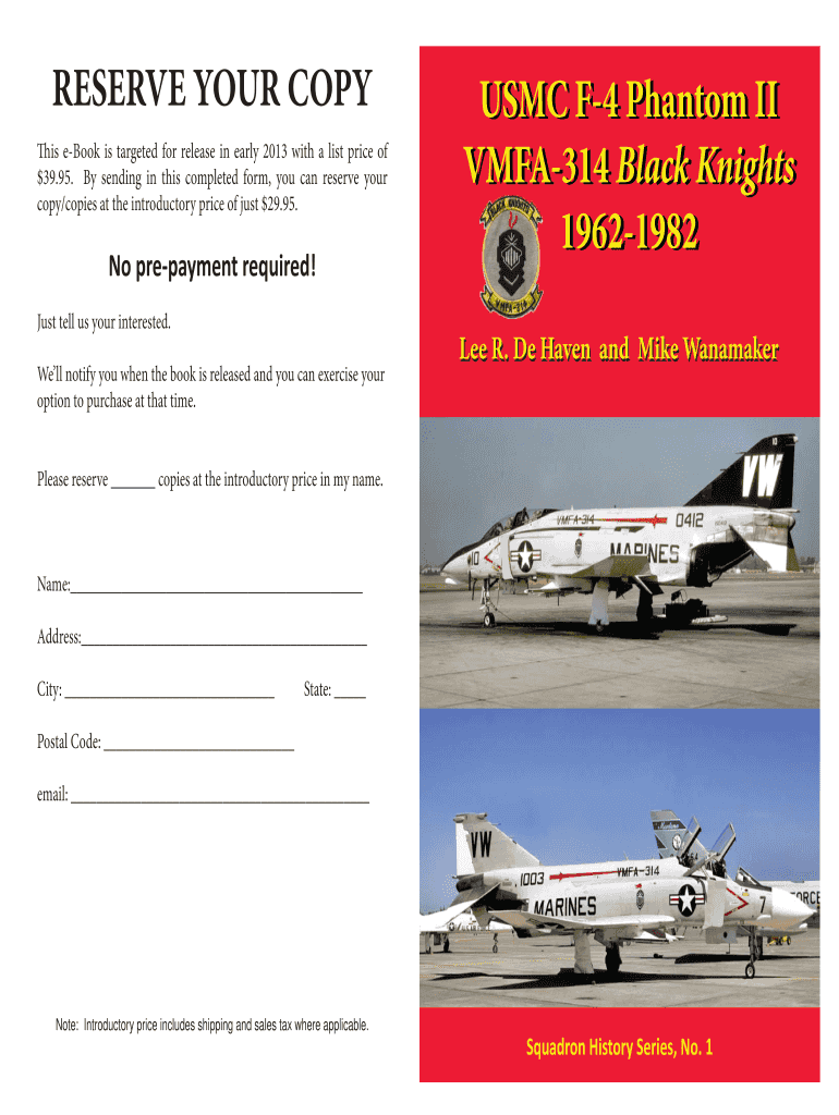 Fillable Online RESERVE YOUR COPY USMC F-4 Phantom II bVMFAb-b314b ...