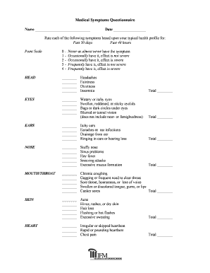 Fillable Online Medical Symptoms Questionnaire - The Mind-Body Clinic ...