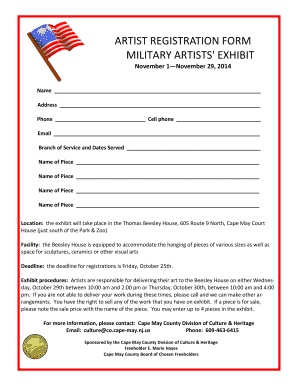 Fillable Online ARTIST REGISTRATION FORM MILITARY ARTISTS EXHIBIT Fax ...