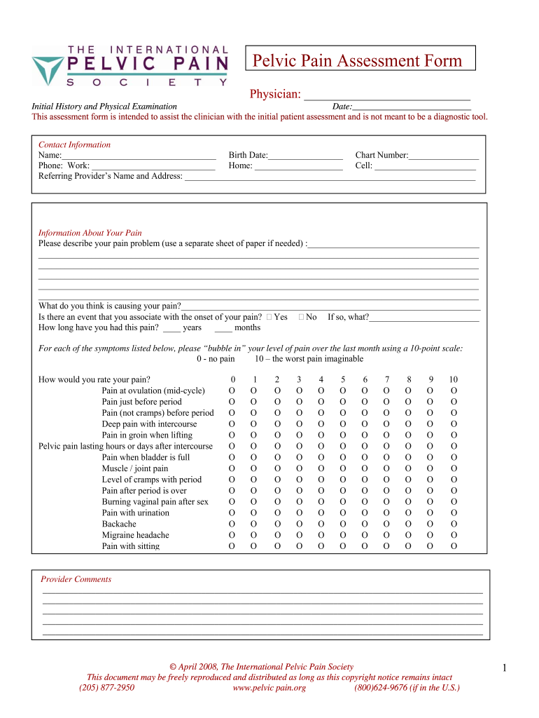 Fillable Online Pelvic Pain Assessment Form Bgarofaloobgynbbcomb Fax 