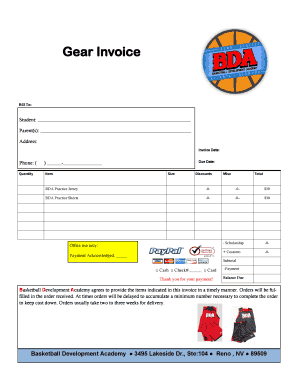 Fillable Online Gear Invoice - Basketball Development Academy Fax Email ...