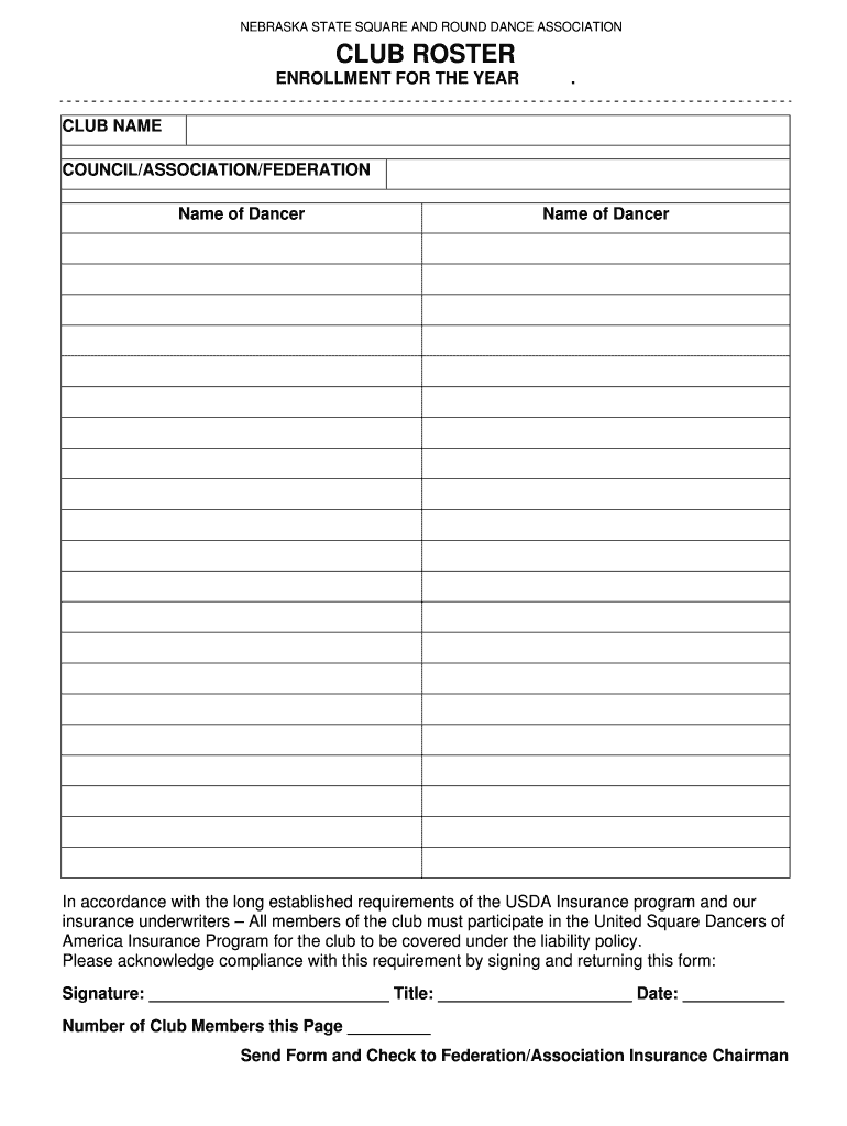 Fillable Online squaredancene Sample Club Roster Form1 Fax Email Print ...