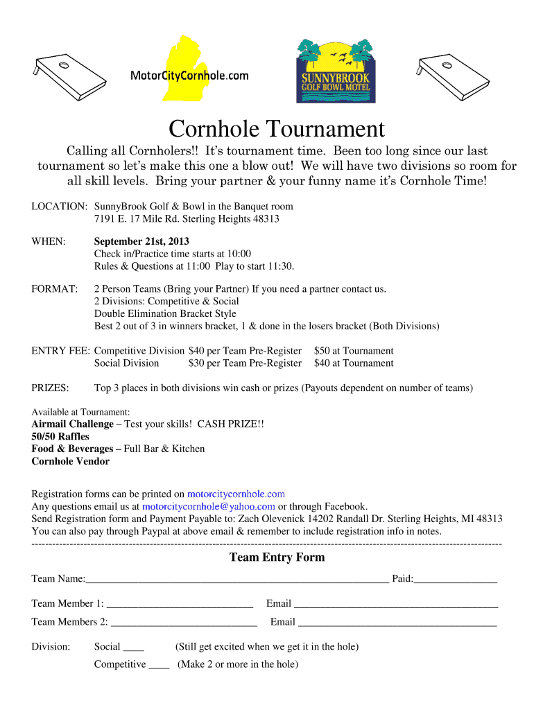Fillable Online Cornhole Tournament - bmotorcitycornholebbcomb Fax ...