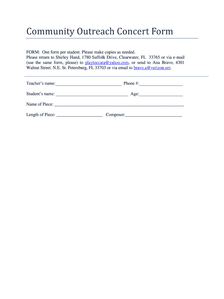 Fillable Online gpmta Community Outreach Concert Form Fax Email Print ...
