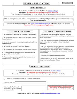 Fillable Online NEXUS APPLICATION - fasttrackpassportcontrolcom Fax ...