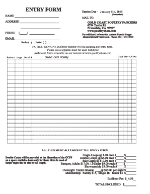 Fillable Online ENTRY FORM - bpoultryshowbbcomb Fax Email Print - pdfFiller