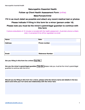 Fillable Online Follow Up Client Health Assessment Form - Naturopathic ...