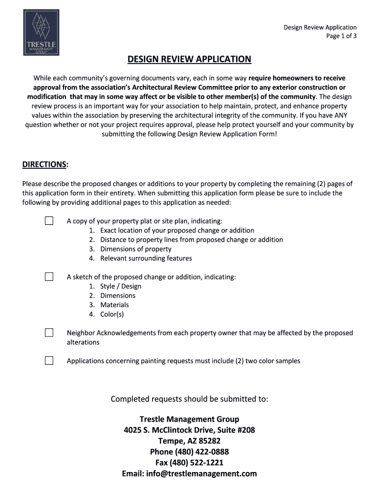 Fillable Online DESIGN REVIEW APPLICATION - Rio Crossing Community Fax Email Print - pdfFiller