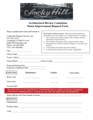 Fillable Online smokyhillhoa Architectural Review Committee Home Improvement Request Form ...