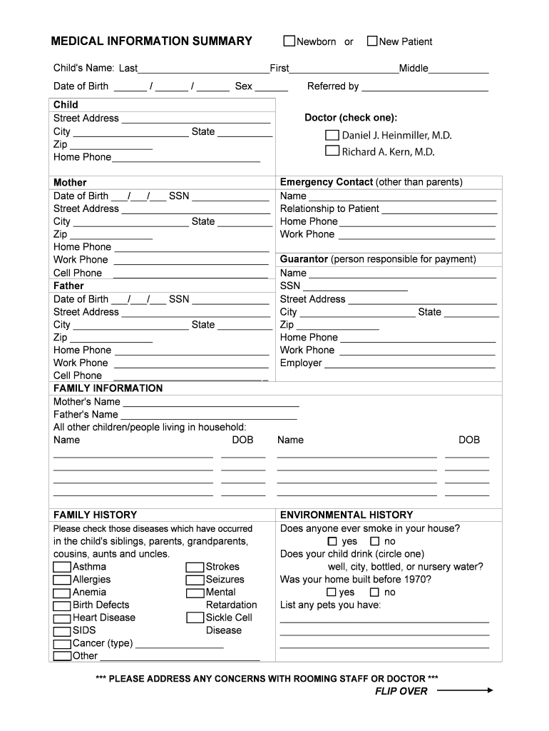 Fillable Online MEDICAL INFORMATION SUMMARY - Gahanna Pediatrics Fax ...