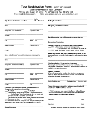 Fillable Online Tour Registration Form REMIT WITH DEPOSIT Fax Email ...