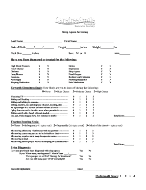 Fillable Online Sleep Apnea Screening Forms Fax Email Print - pdfFiller