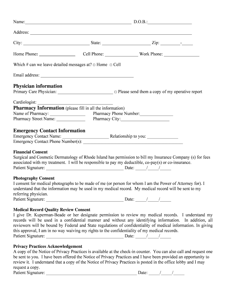 Fillable Online Physician information Pharmacy Information Emergency ...