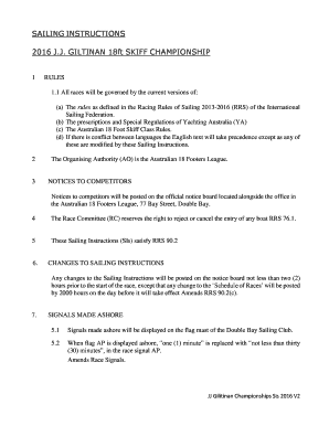 Fillable Online SAILING INSTRUCTIONS 2016 JJ GILTINAN 18ft SKIFF Fax ...