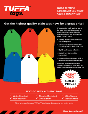Fillable Online Plain Tuffa Tags - Info & Order Sheet - TUFFA Products ...