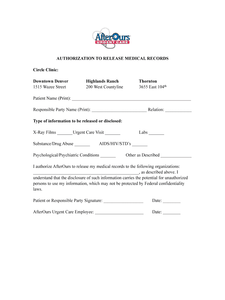 Fillable Online Authorization to release medical records - AfterOurs ...