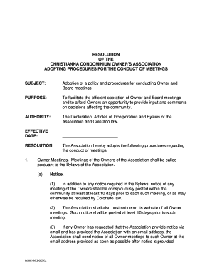 Fillable Online Conduct of Meetings - Christianna Condominium Owners Association Fax Email Print ...