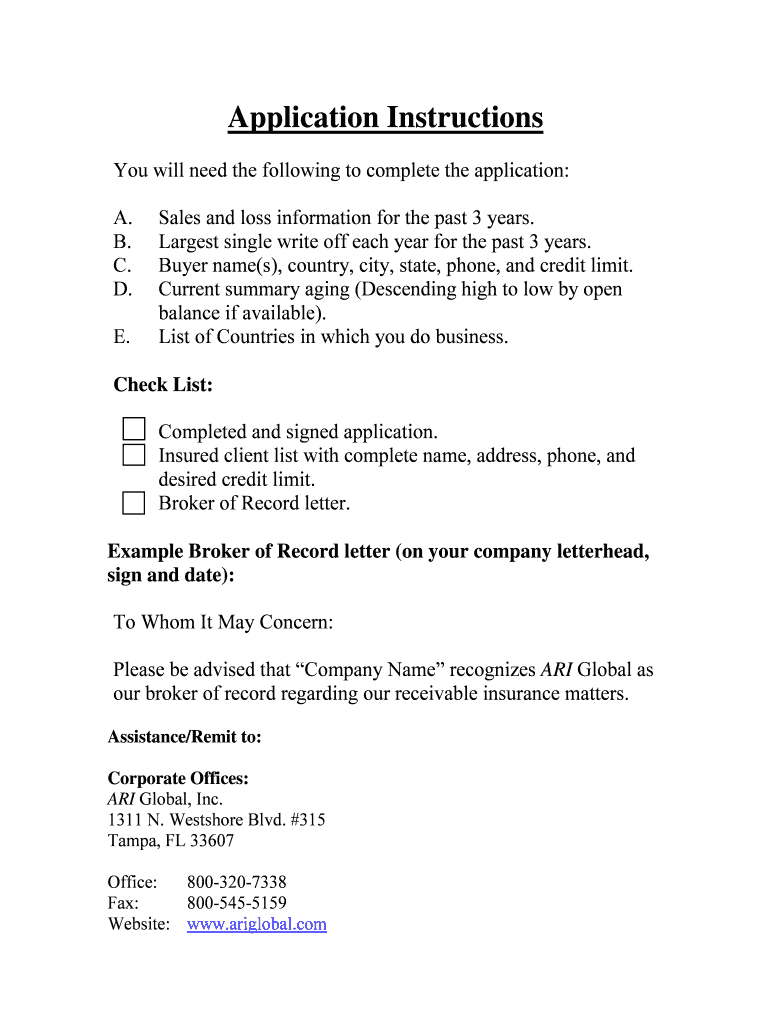 Fillable Online Application Instructions - ARI Global Fax Email Print ...