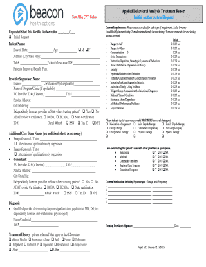 Fillable Online Applied Behavioral Analysis Treatment Report New ABA ...