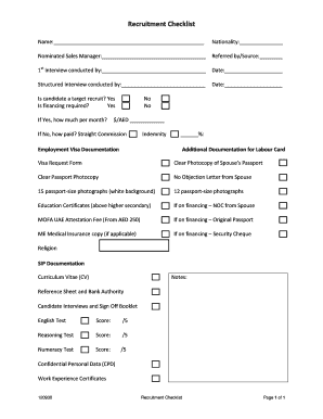 Fillable Online Recruitment Checklist - bnexusbbcoursewebsbbcomb Fax ...
