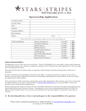 Fillable Online Sponsorship Application - Visit Southlake Fax Email ...