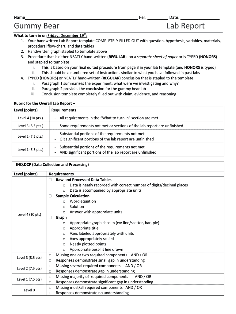 Fillable Online Name Per Date Gummy Bear Lab Report Fax Email Print ...