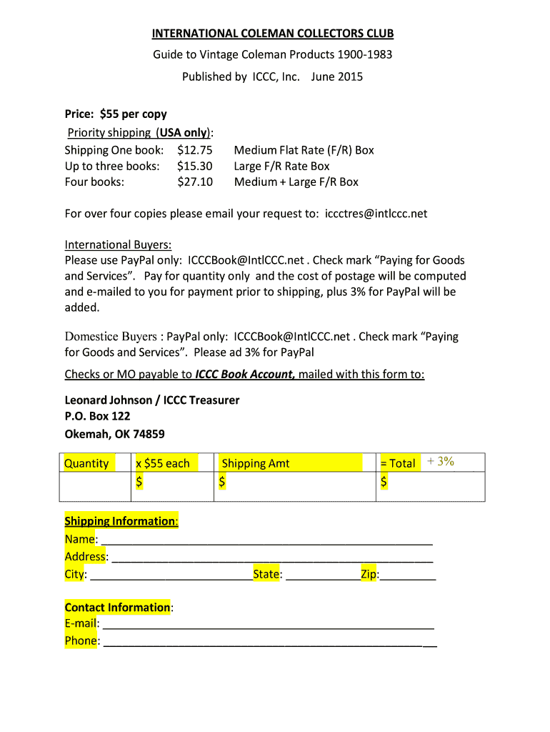 Fillable Online intlccc INTERNATIONAL COLEMAN COLLECTORS CLUB Fax Email Print - pdfFiller