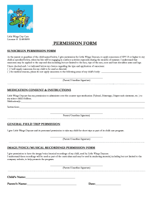 Fillable Online GENERAL PERMISSION FORM - Little Wings Daycare Fax ...