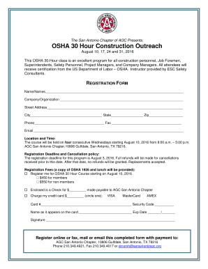 Fillable Online sanantonioagc OSHA 30 Hour Flyer Registration - San ...