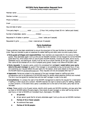 Fillable Online NCCSPA Party Reservation Request Form Party Guidelines ...