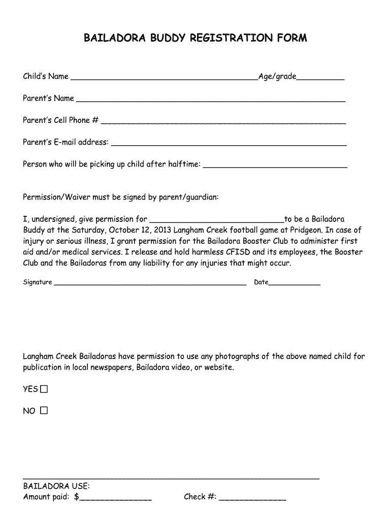 Fillable Online Bailadora Buddy Forms 2013 Fax Email Print - pdfFiller
