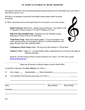 Fillable Online smlplymouth Music Ministry Sign Up - St. Mary of the ...